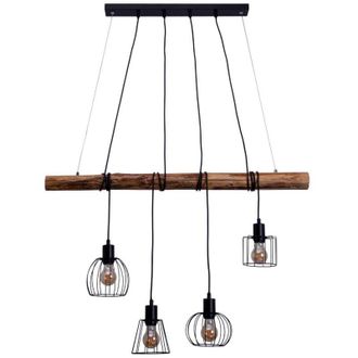 N&auml;ve Lampe suspendue en bois, plafonnier, lampe de salle &agrave; manger, lampe suspendue &agrave; 4 lampes