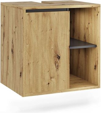 Vicco Meuble vasque simple Viola, Artisan/gris, 60x60cm avec des &eacute;tag&egrave;res ouvertes, Vicco
