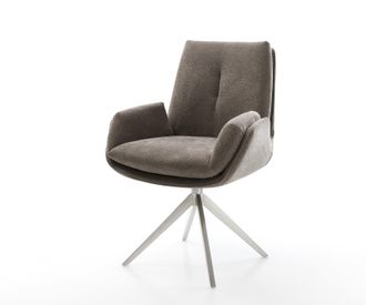 DELIFE Drehstuhl Clea-Flex Strukturstoff Soft Taupe Kreuzgestell breit Edelstahl 360&deg; drehbar Wippfunktion, Esszimmerst&uuml;hle