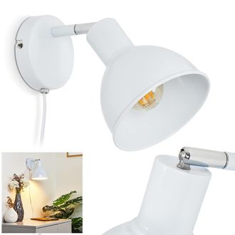 HOFSTEIN Wandleuchte Caney, Wandlampe aus Metall in Chrom und Wei&szlig;, 1-flammig, mit verstellbarem Lampenschirm, 1 x E27, Retro-Design mit An- & Ausschalter am K