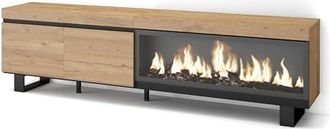 Skraut Home | TV-Schrank, Lowboard | f&uuml;r Wohnzimmer und Esszimmer | 210 | F&uuml;r TV-Ger&auml;te bis zu 80 | Elektrokamin XXL | Industriedesign | Moderner Stil | Eiche