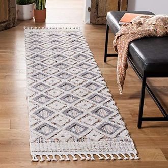 Safavieh Boho Flachgewebe Teppich für Wohnzimmer, Esszimmer, Schlafzimmer - Marrakech Collection, Kurzer Flor, Grau und Multi, 66 X 244 cm