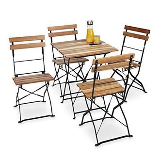 Relaxdays Gartenstuhl 4er Set, klappbar, Metall, Naturholz, ohne Armlehnen, H x B x T: 84 x 42 x 44 cm, naturfarben