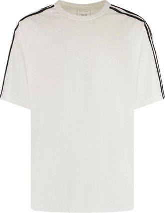 Yohji Yamamoto Homme, Tops, Blanc, Taille: M T-shirt Classique en Coton avec Bandes Signature