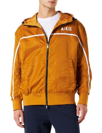 A|X Armani Exchange Mens Geometric Line Back&Front, Hood Jacket, Buckthorn, Extra Large