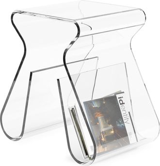 Umbra Magino Beistelltisch aus Acryl - Moderner Hocker mit Stauraum & Zeitungsst&auml;nder, Klar - Vielseitiger Couchtisch f&uuml;r Wohnzimmer, Schlafzimmer & B&uuml;ro