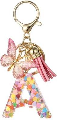 Generic Porte-cl&eacute;s en r&eacute;sine paillet&eacute;e 26 lettres avec papillon pompon porte-cl&eacute;s crochet, a, taille unique