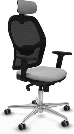Piqueras y Crespo Schreibtischstuhl aus grauem Netzgewebe mit 2D-Armen, h&ouml;henverstellbarer Lendenwirbelst&uuml;tze und h&ouml;henverstellbarem Kopfteil, Schwarz / Hellgrau