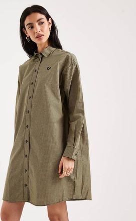 Fred Perry Lang&auml;rmliges Midi-Hemdkleid mit Schachbrettmuster und Logo in Schwarz und Gold