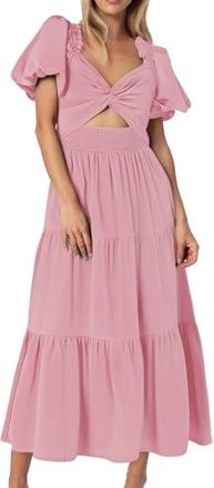 Generic Robe amincissante &agrave; manches longues et col en V pour femmes 2026, rose, 3XL