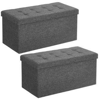 Songmics Sitzbank mit Stauraum, 2er Set, Sitztruhe mit Klappdeckel, Aufbewahrungsbox, faltbar, max. statische Belastbarkeit 300 kg, 80 L, 38 x 76 x 38 cm, Lein