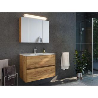 Magnolia Home Badm&ouml;belset Taifun 80cm 2tlg mit Spiegelschrank eiche gold