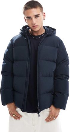 Tommy Hilfiger Marineblaue Daunenjacke mit Kapuze