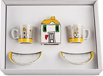 Egan Set mit 2 Kaffeetassen und Zuckerdose, Kollektion Le Casette. Aus mehrfarbigem Porzellan. Die Referenz lautet 192026