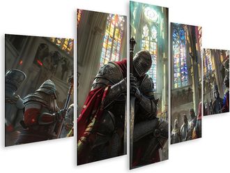 Islandburner Bild auf Leinwand Ritter in voller Rüstung kniet in Kirche betet tapfer Mann betet Armee in der Nähe Bilder Wandbilder Poster