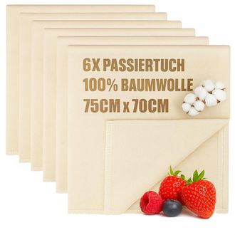 Com-Four 6x Bäckerleinen, Seihtuch, Passiertuch, Knödeltuch 75 x 70 cm aus 100% Baumwolle - Gewebte Tücher für Teigzubereitung - Reißfest bei hoher Feuchtigkei