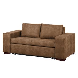 M&oslash;rteens home24 Schlafsofa Basic mit XL Armlehne Braun/Latte Macchiato Microfaser Bera 216cm Industrial