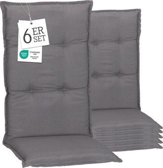Beo Turin Hochlehner Gartenstuhl-Auflagen 6er Set | Waschbar | Made in EU | Atmungsaktiv | UV-best&auml;ndig | &Ouml;ko-Tex Standard | Hellgrau | Extra Dicke Sitzki