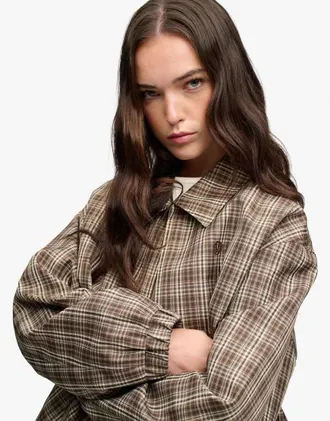 Superdry bomber oversize &agrave; carreaux marron ch&acirc;taigne