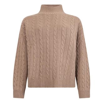 PESERICO Femme, Pulls, Beige, Taille: 46 FR Pull &agrave; col montant c&ocirc;tel&eacute;