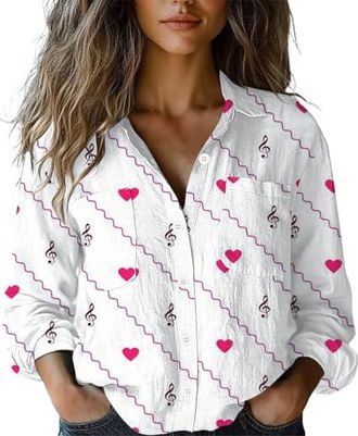 Generico Chemise Femme D&eacute;contract&eacute;e Manches Longues Chemisier en Lin Coton &Eacute;l&eacute;gant Grande Taille T Shirt Col en V L&eacute;ger Chemises Vintage Fantaisie avec Boutons