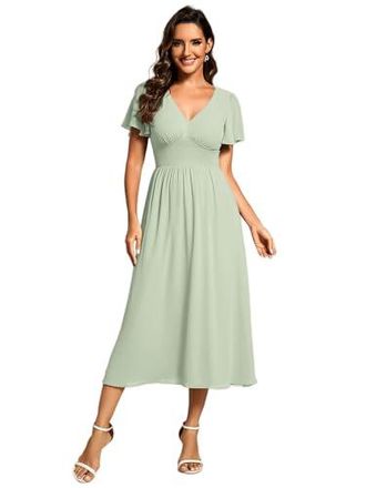 Ever-pretty Robe de Soir&eacute;e Femme Taille Empire Col V Manches Courtes pour Invit&eacute; Mariage Chic Verte Menthe 40