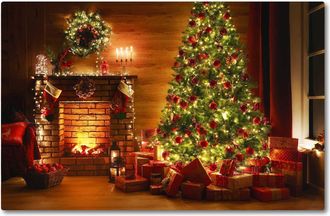 Tulup Schneidebretter Spritzschutz 80x52cm Herdabdeckplatte Geh&auml;rtetes Glas Weihnachten K&uuml;che - Weihnachten Kamin Weihnachtsgeschenk