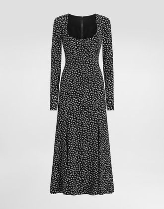 Dolce & Gabbana Kleid Aus Charmeuse Mit Bl&auml;tter-print - Frau Collection Mehrfarbig 42