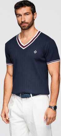 Ombre T-Shirt Herren Viskose T-Shirt mit V-Ausschnitt Navy XXL (kein Set, 1-tlg) Strukturierter Stoff