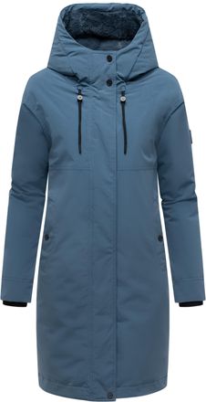 Navahoo Damen Langer Mantel warme Winterjacke mit Kapuze Hageltanz 14 Dusty Blue Gr. XXL