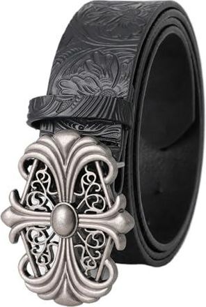 Generico Ceinture r&eacute;tro pour hommes Ceinture &agrave; boucle &agrave; la mode en cuir PU noir, Noir, 130