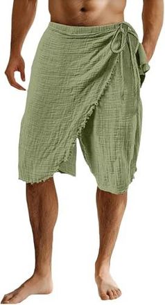 Generic Short en lin pour hommes &eacute;t&eacute; : short de plage short d&eacute;t&eacute; a&eacute;r&eacute; taille &eacute;lastique pantalon en lin pantalon de plage confortable l&eacute;ger pantalon d&eacute;t&eacute; vinta