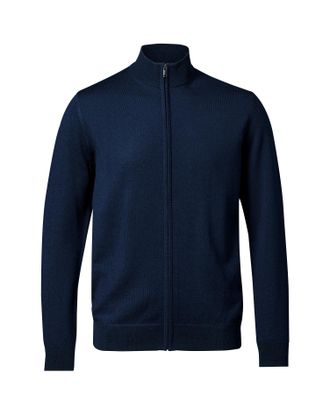 CHARLES TYRWHITT Merino-Strickjacke mit Rei&szlig;verschluss - Marineblau