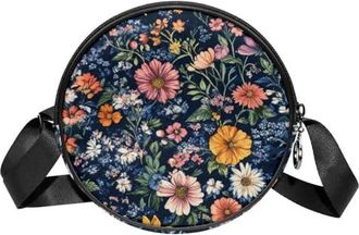 Generic Petit sac &agrave; bandouli&egrave;re rond pour femme, couleur florale, avec fermeture &eacute;clair, bretelles r&eacute;glables, style d&eacute;contract&eacute;, pour femmes et filles