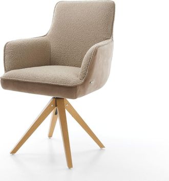 DELIFE Drehstuhl Heira-Flex mit Armlehnen Materialmix Schlamm Holzgestell kantig Natur 180&deg; drehbar Taschenfederkern, Esszimmerst&uuml;hle