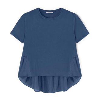 Motivi Femme, Tops, Bleu, Taille: 36 FR T-shirt avec Volant en Gaze