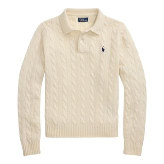 Polo Ralph Lauren Femme, Tops, Blanc, Taille: 42 FR Pull Blanc avec D&eacute;tails en C&ocirc;tes
