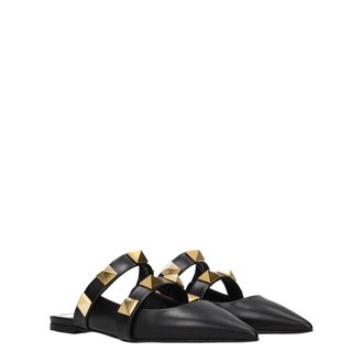 Valentino Garavani Womens Black Leather Mules