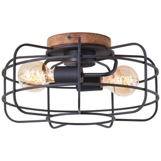 Lightbox Deckenlampe mit Gitter Schirm & Basis aus Holz - rustikale Deckenleuchte f&uuml;r das Wohnzimmer - &Oslash; 40 cm - 2 x E27, max. 40 W - aus Metall/Holz - in Brau