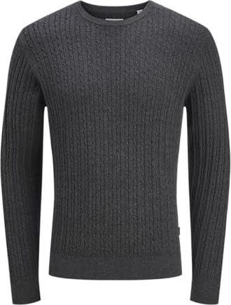 Jack & Jones Jjeemil Knit Cable Crew Neck Noos, Gris fonc&eacute; m&eacute;lang&eacute;, S Homme