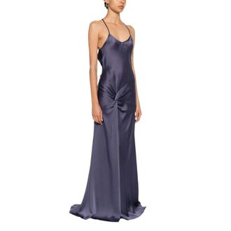 Victoria Beckham Femme, Robes, Bleu, Taille: 38 FR Twist-Detail Satin Cowl-Back Gown