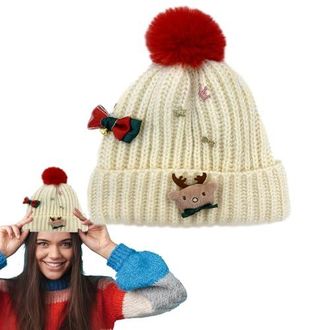 Generic Bonnet de No&euml;l pour adultes, bonnet de No&euml;l en tricot unisexe - Bonnet de P&egrave;re No&euml;l en laine imprim&eacute;e, bonnet en tricot dhiver, bonnet de No&euml;l pour ho