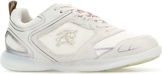 Burberry Mens White Fabric And Leather Sneakers Silverwhite