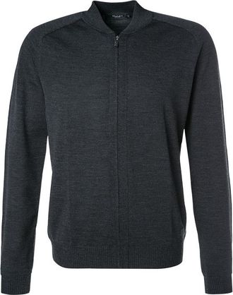 Maerz MAERZ Muenchen Herren Cardigan grau Merinowolle unifarben