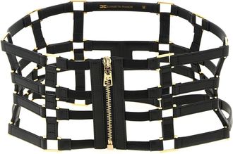 Elisabetta Franchi Caged Leather Belt - Black