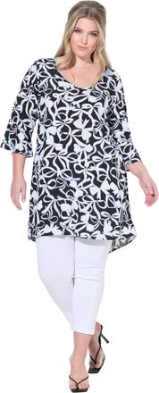 Miamoda Damen gro&szlig;e Gr&ouml;&szlig;en &Uuml;bergr&ouml;&szlig;en Plus Size Tunika, A-Linie, Alloverdruck, 3/4-&Auml;rmel schwarz 46 837100111-46