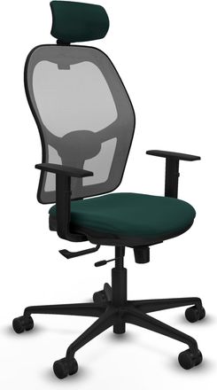 Piqueras y Crespo Ergonomischer Stuhl mit 1D-Armlehnen, h&ouml;henverstellbare Lendenwirbelst&uuml;tze und Kopfteil, h&ouml;henverstellbar und neigbar, Grau/Flaschengr&uuml;n