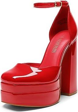 Dream Pairs Plateforme Sdpu2319w pour femme, Rouge tapot&eacute;, 9