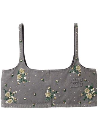 Miu Miu Top mit Blumenverzierung - Grau