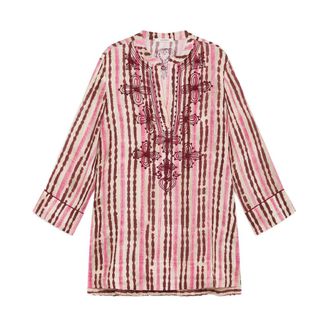 Tagliatore Gestreifte- bestickte Leinenjacke - - Blouses & Shirts - Damen - Rosa - 2XL